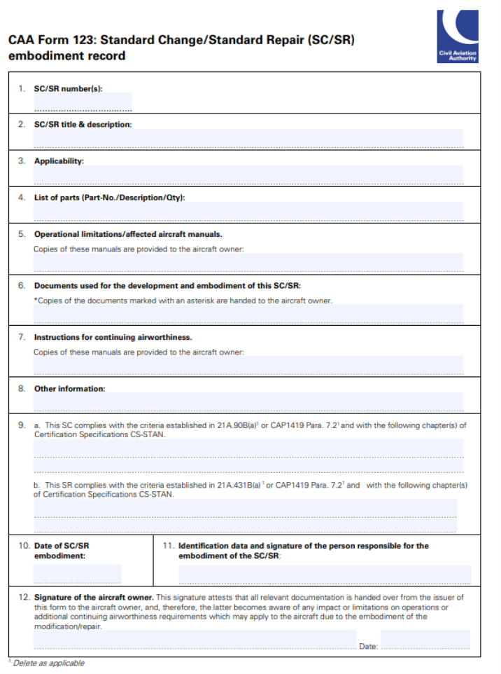 AMC M.A.801 Aircraft certificate of release to service after embodiment ...